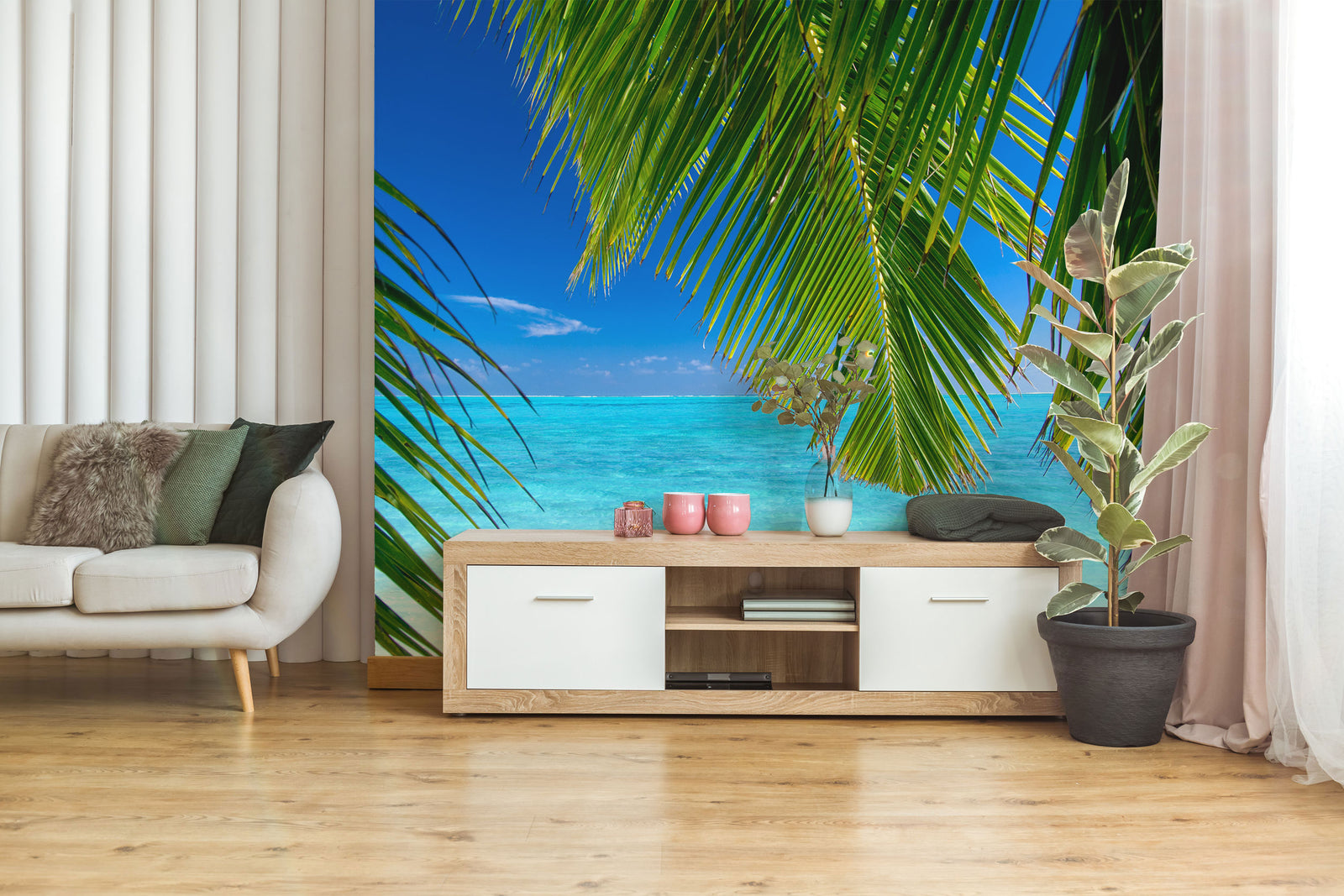 Coconut palm tree leaves Wall Mural | Eazywallz