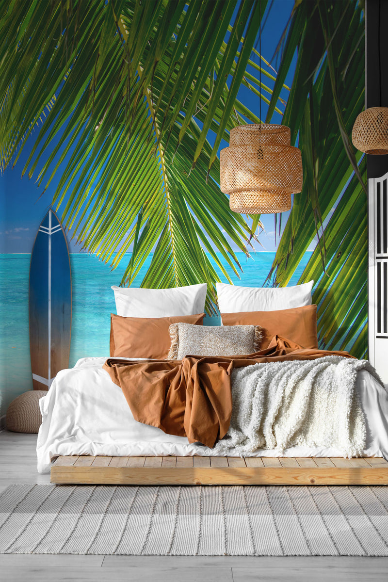 Coconut palm tree leaves Wall Mural | Eazywallz