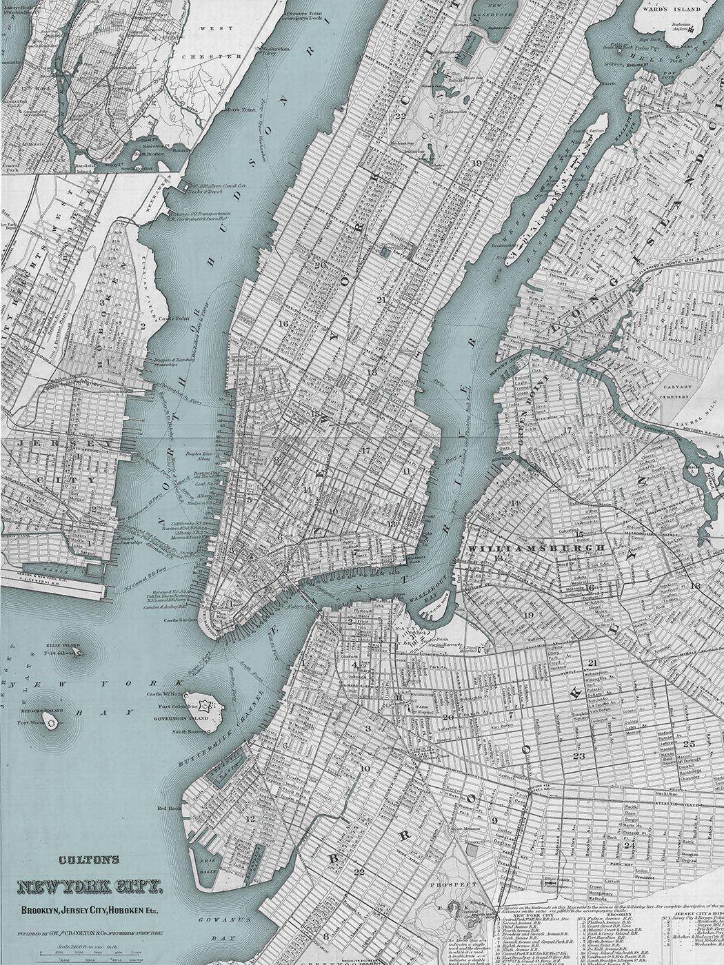 1865 Vintage New York Map Wall Mural | Map Wallpaper Mural | Eazywallz