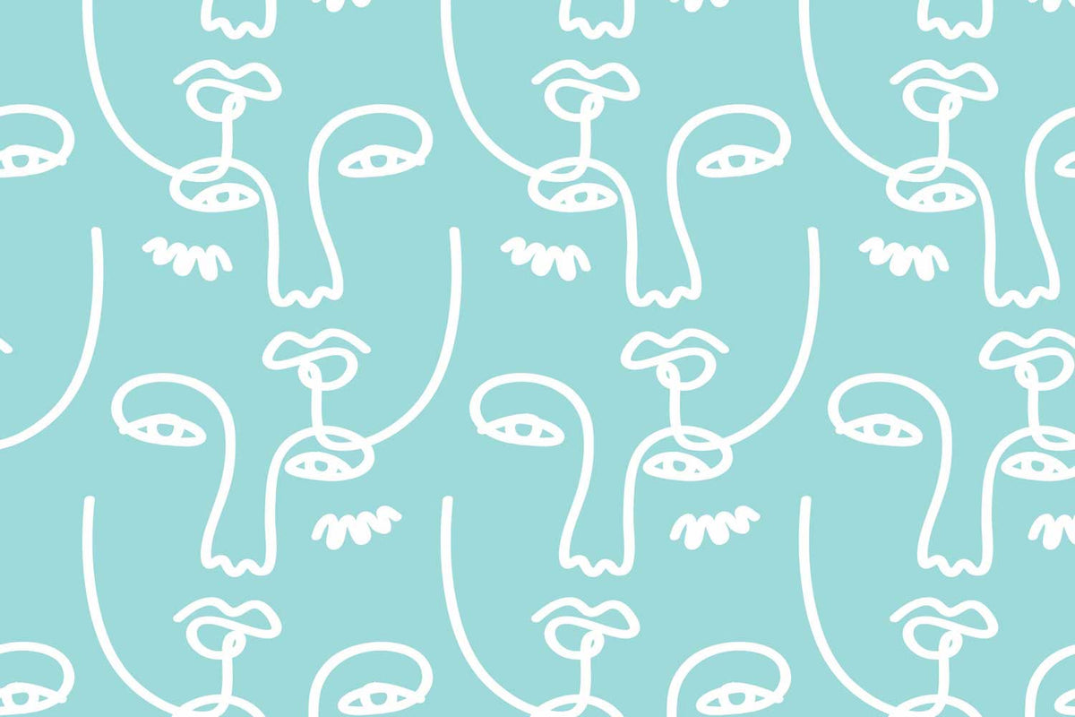 Blue Abstract Faces 2 Wall Mural - Abstract Wallpaper - Eazywallz
