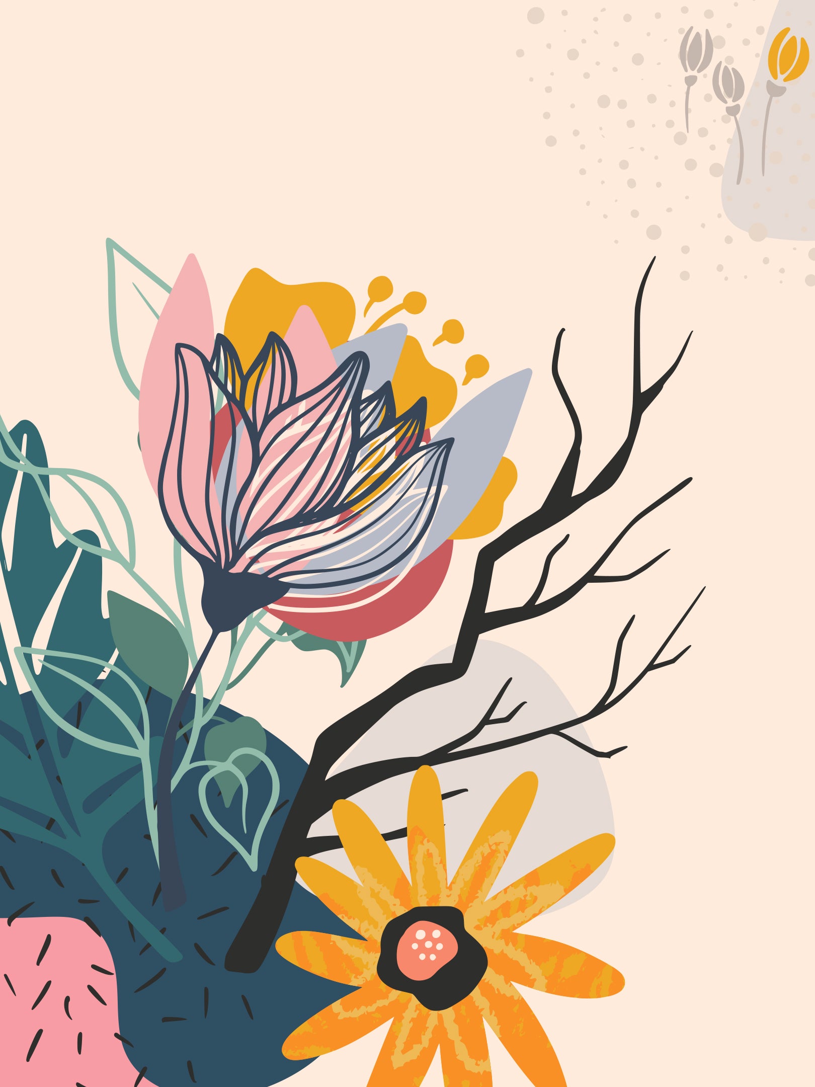 Abstract Floral Card 2 Wall Mural - Floral Wallpaper murals- Eazywallz