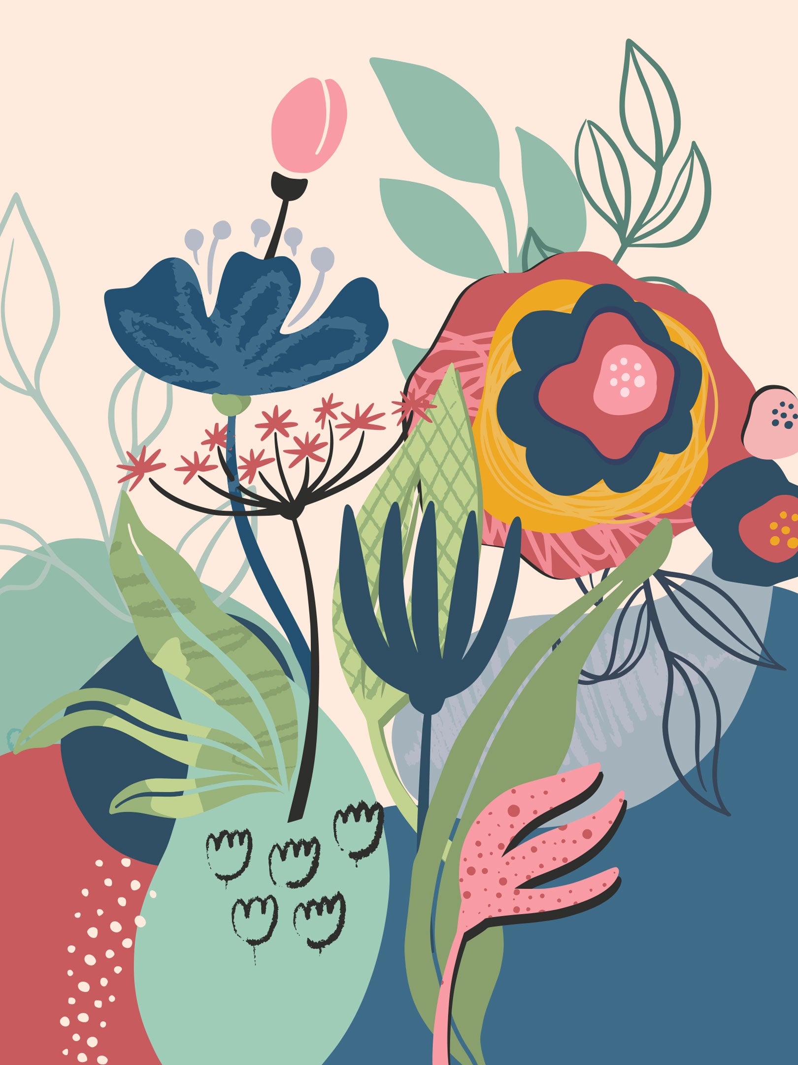 Abstract Floral Card 3 Wall Mural - Floral Wallpaper murals- Eazywallz