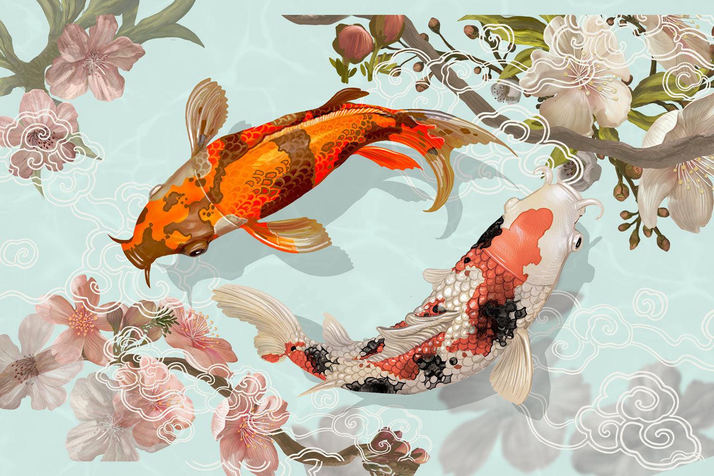 Red Japanese Koi Wall Mural | Japanese Wallpaper | Eazywallz