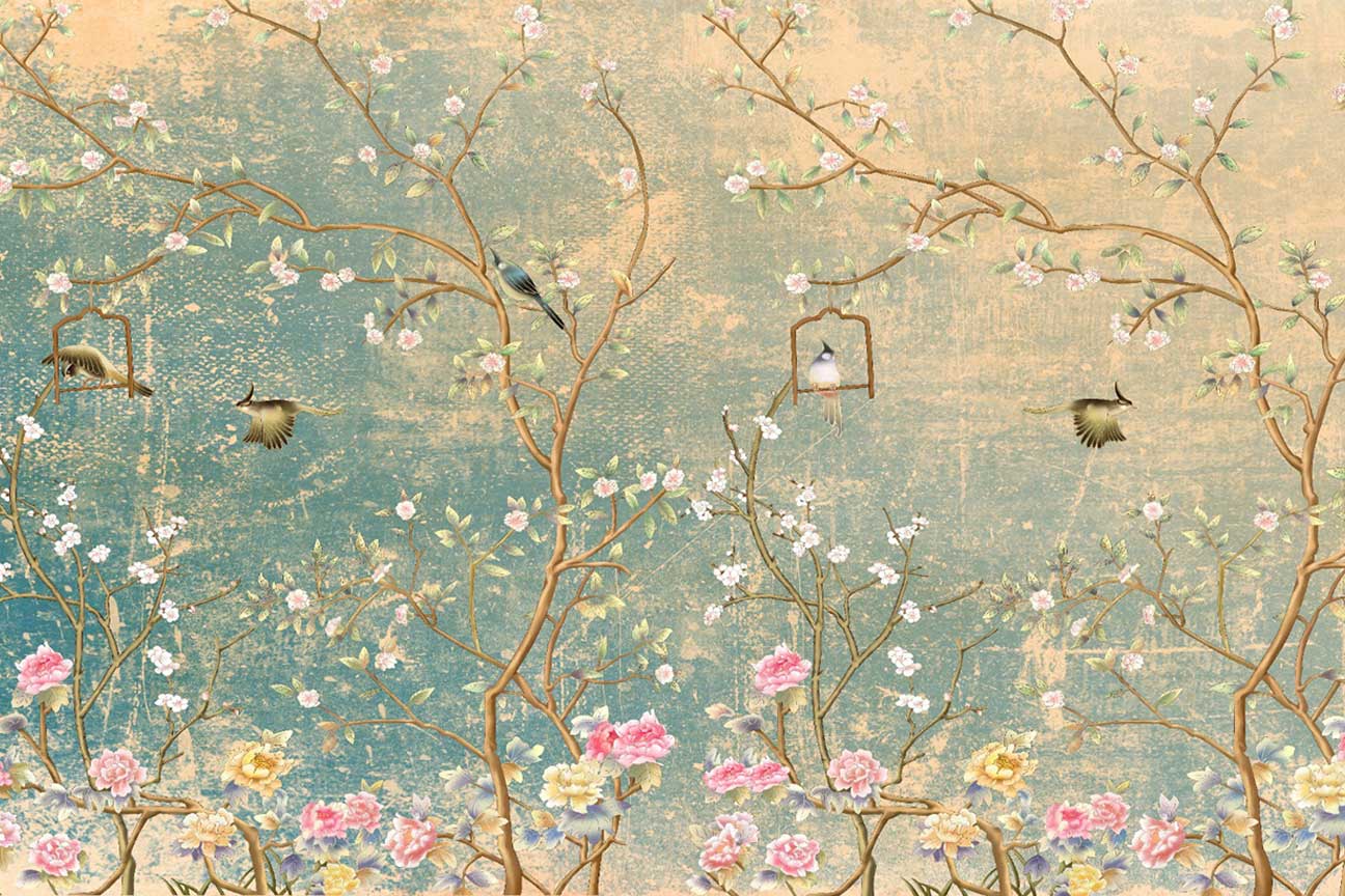 Vintage Chinoiserie Wall Mural | Floral Wallpaper | Eazywallz