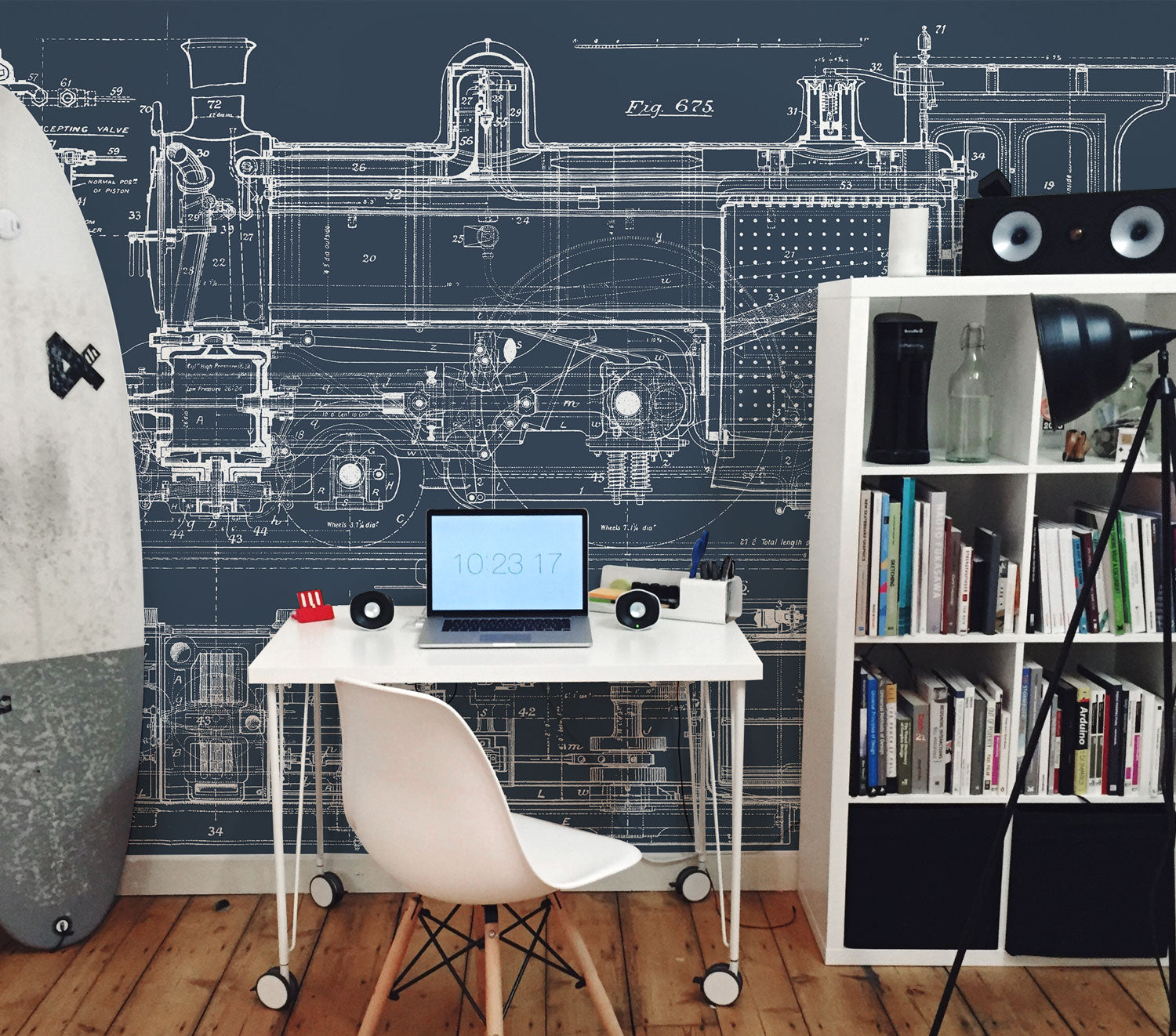 Vintage Train Blueprint Wall Mural | Removable Wall Mural | Eazywallz