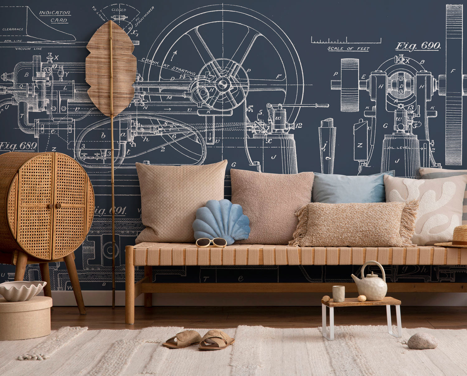 Vintage Steam Engine Blueprint Wall Mural | Eazywallz
