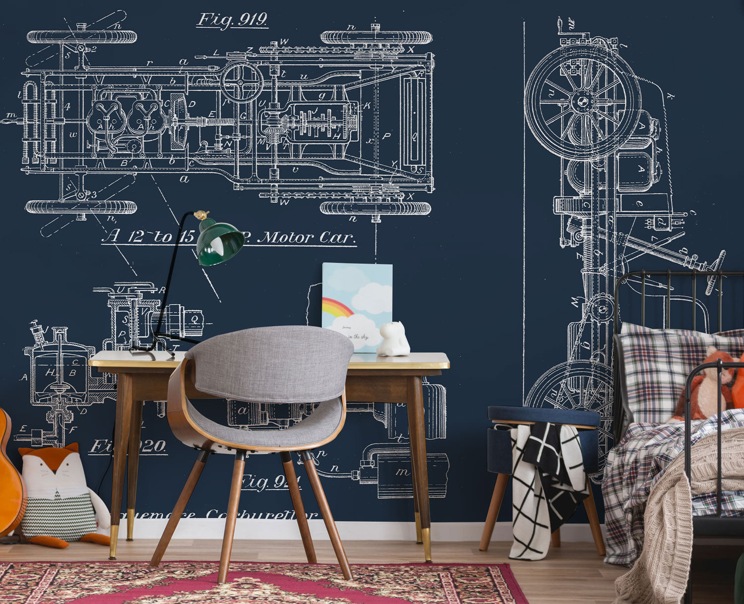 Vintage Motor Car Blueprint Wall Mural | Eazywallz
